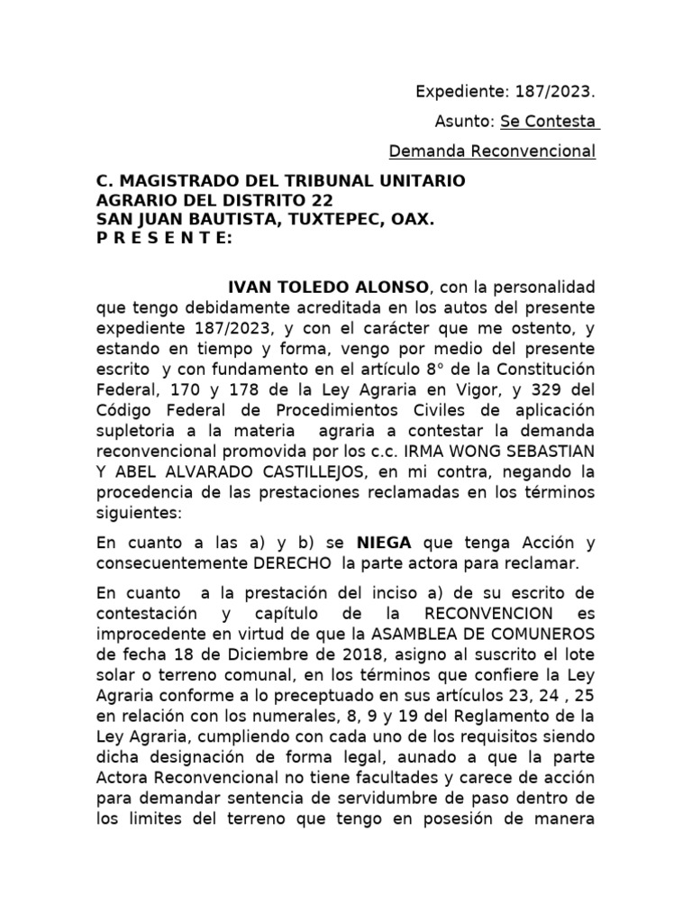 Defensa de Posesión Agraria | PDF | Demanda judicial | Testigo experto