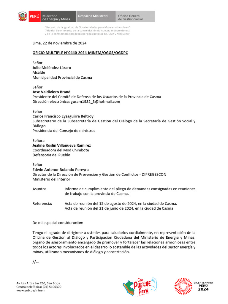 Oficio M Ltiple N 0440 2024 Minem Oggs Ogdpc | PDF | Gobierno