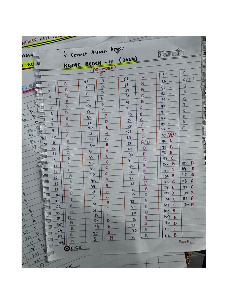 KGMC 2024 Block H keys (Dr MUBA) | PDF