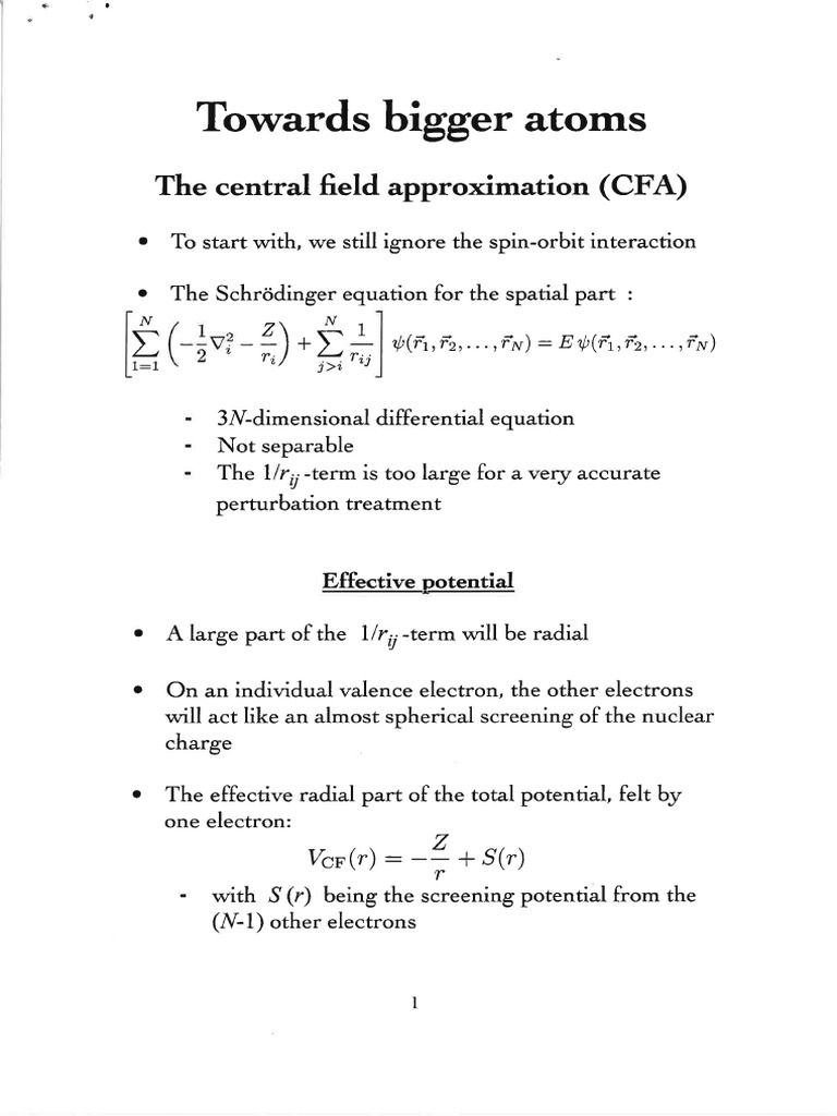 Lecture 4a - CEntral Field Approximation | PDF