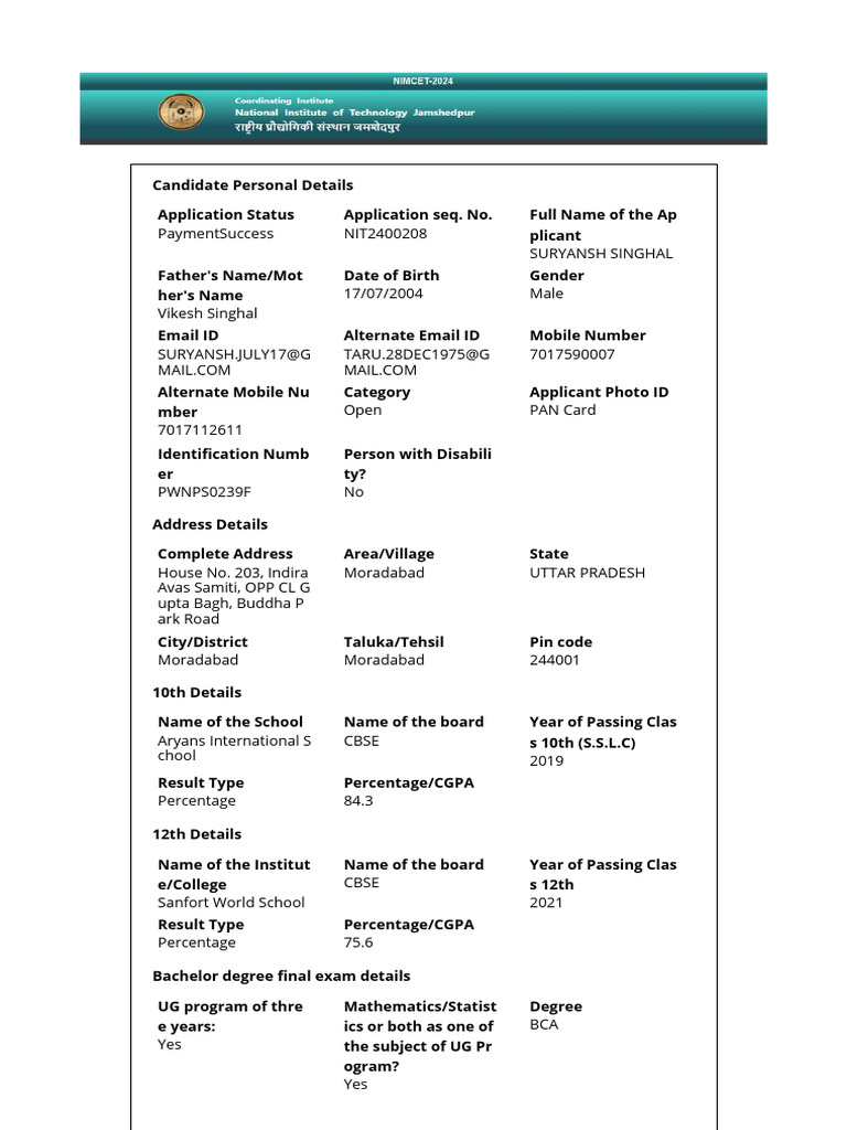 NIMCET Mar 2024 | PDF | Applications Of Cryptography | Authentication