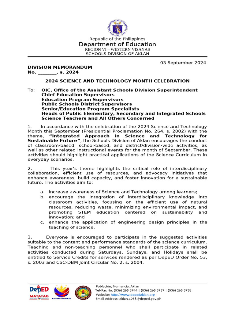 2024 Science and Technology Month Aklan | PDF | Middle Schools ...