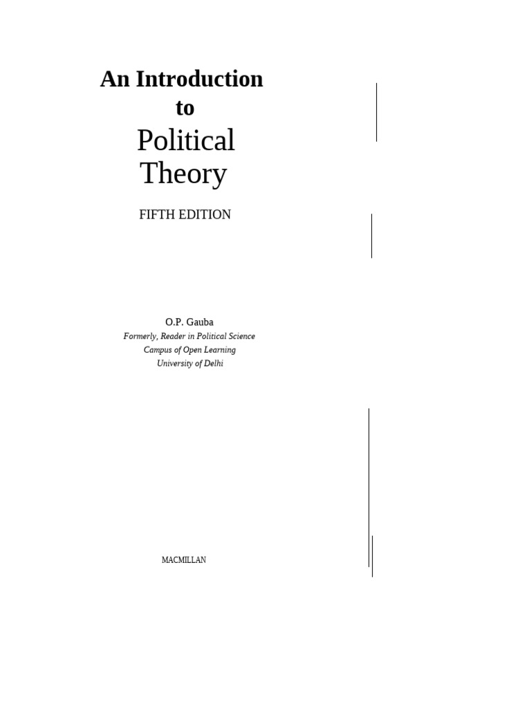 An Introduction To Political Theory by O P Gauba | PDF | Science | Theory
