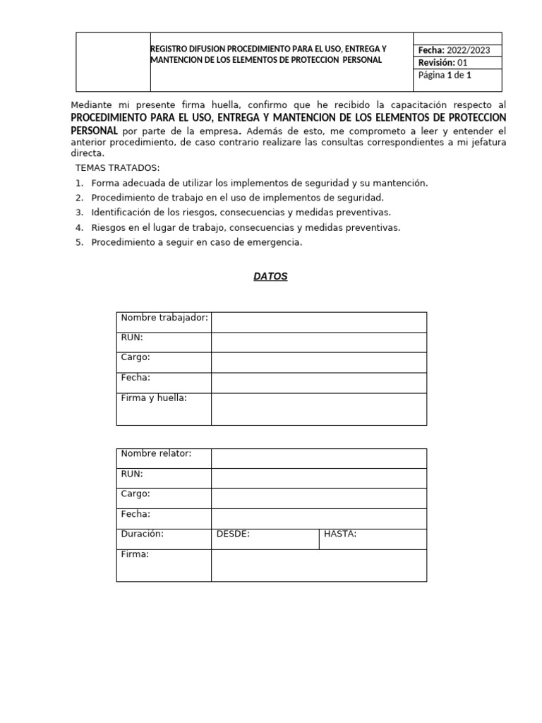 Difusion Uso Epp | PDF