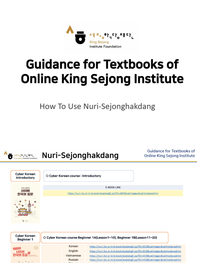 Online Sejong Textbook Guide | PDF | Asia | Languages