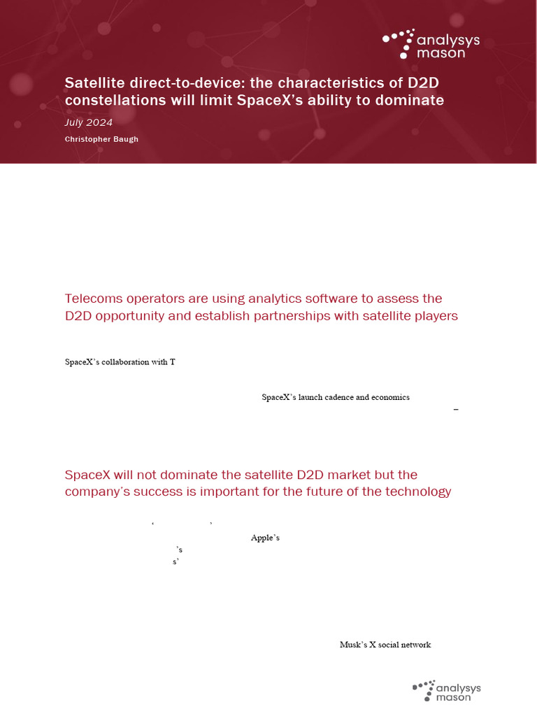 Analysys Mason d2d Constellations Spacex Jul2024 Nsi039 | PDF | Space X | Satellite