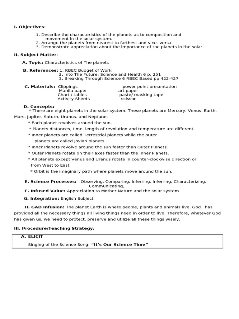 Cot DLP Science 6 | PDF | Planets | Solar System