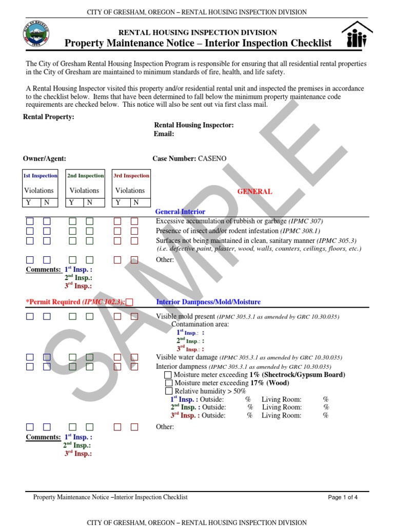 RH Interior Inspection Checklist | PDF | Hvac | Water Heating