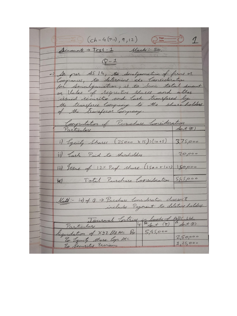 Account Answer Sheet Test 1 | PDF