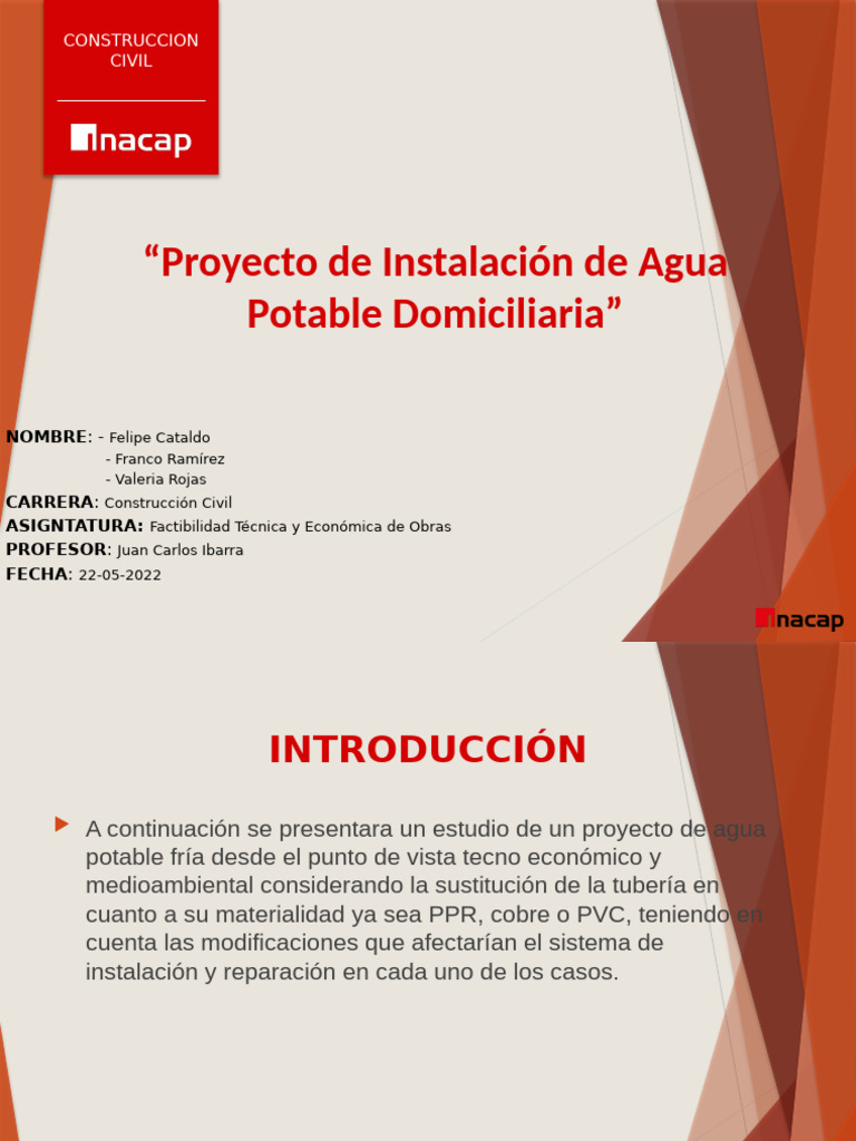Proyecto de Instalacion de Agua Potable Domiciliaria | PDF | Cobre ...