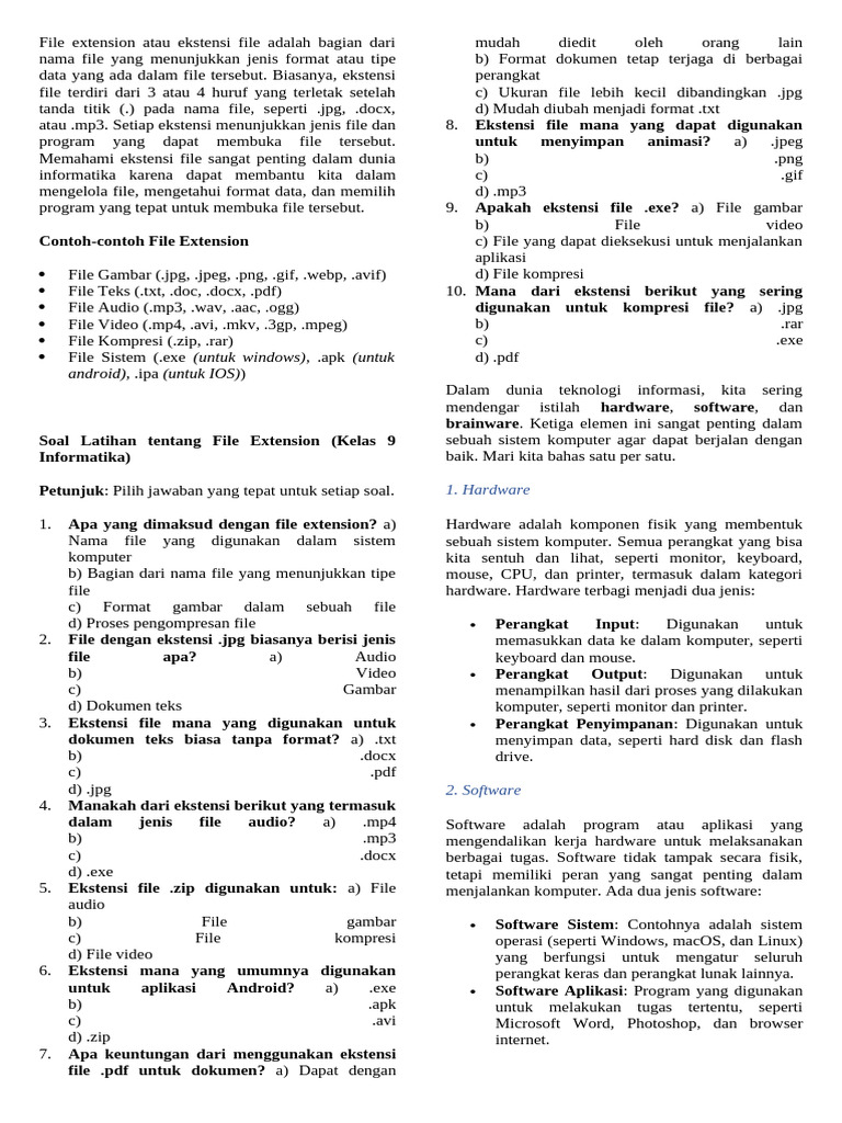 Soal Informatika Kelas 9 SMT Gasal 2024 | PDF
