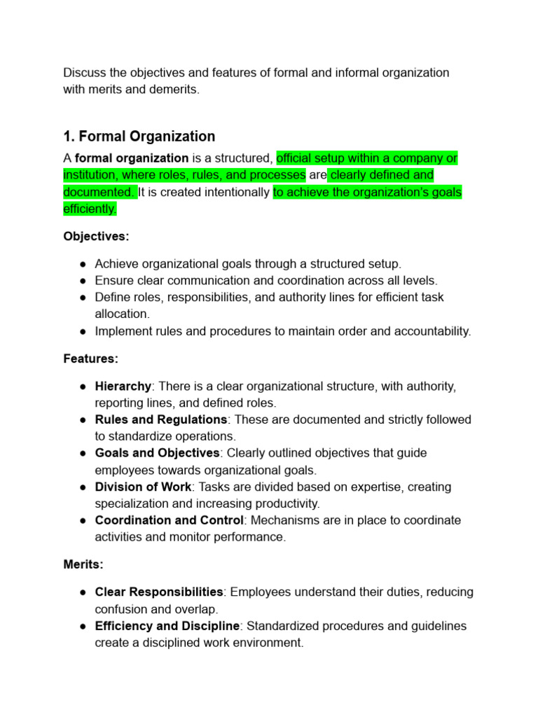 Formal and Informal Organization | PDF | Communication | Organizational ...