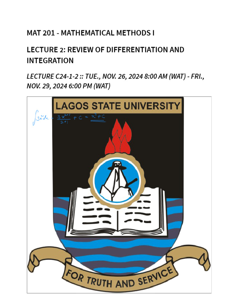 MAT 201 Lesson_ 2 | PDF | Integral | Trigonometric Functions