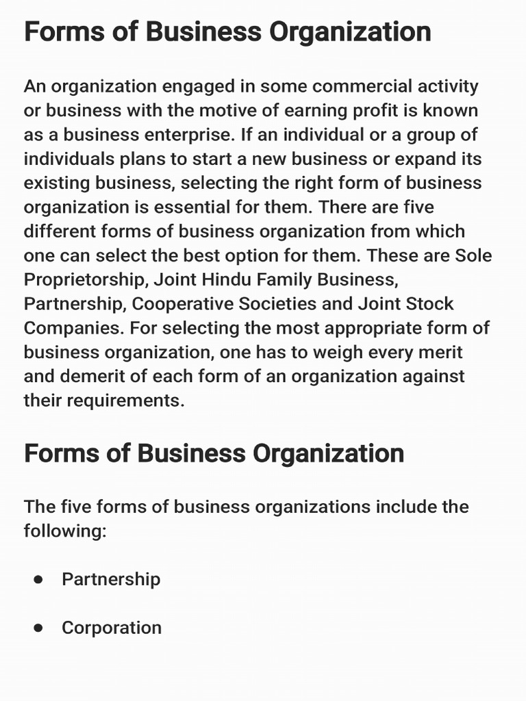 Forms of Business Organization - 241026 - 135221 | PDF
