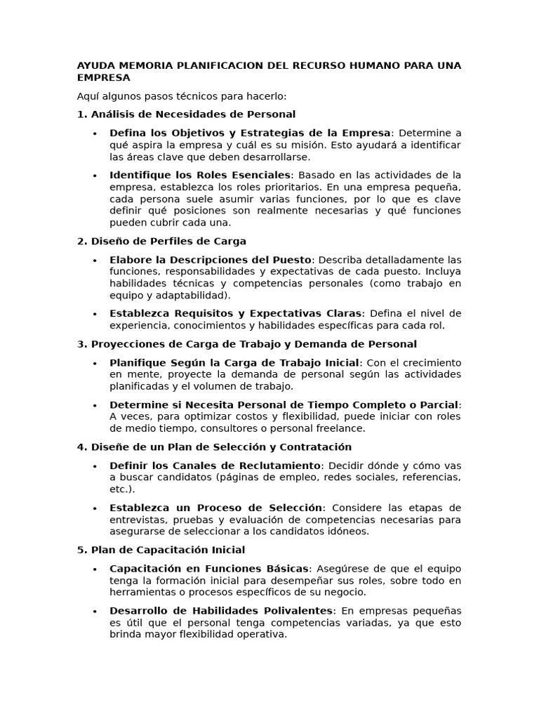 Planificacion de RRHH de Una Empresa | PDF | Gestión de recursos humanos | Economias