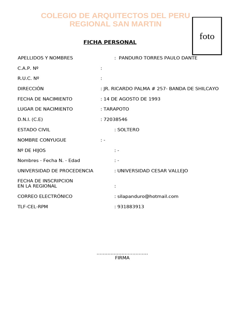 Ficha Personal - Miembros Cap | PDF