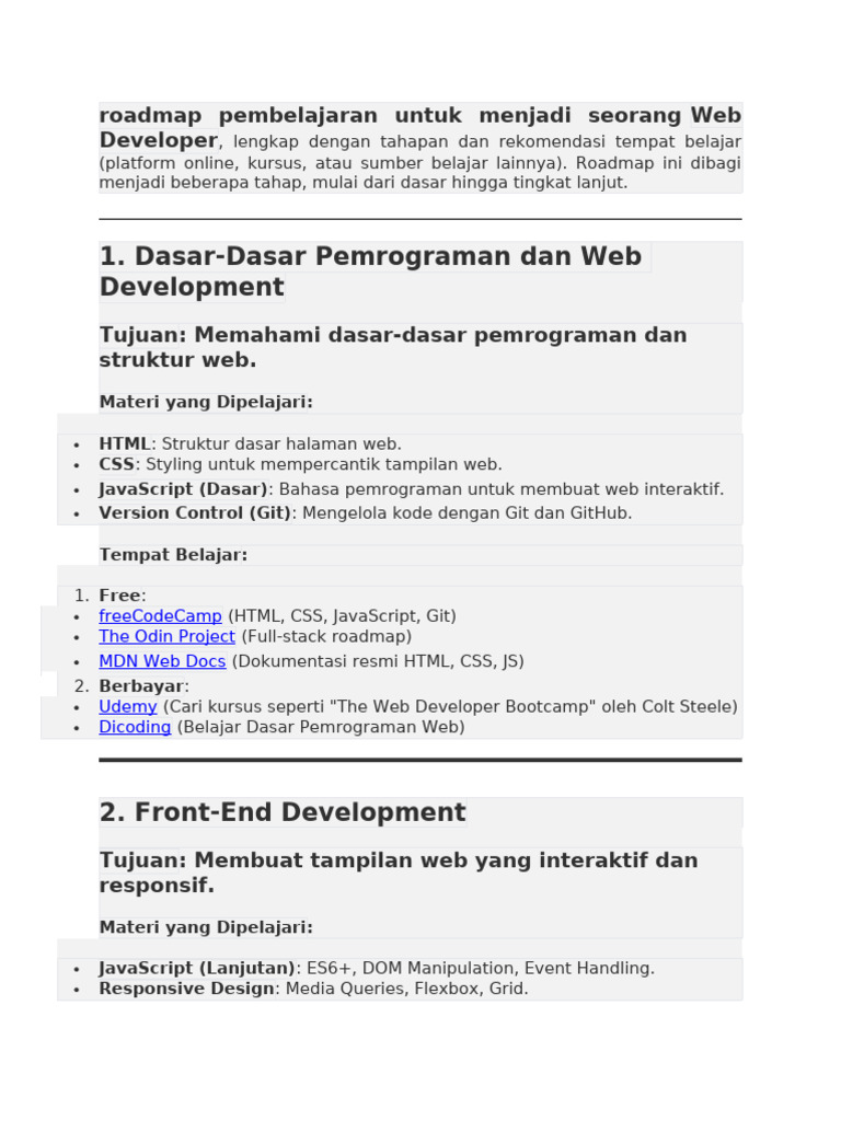 Roadmap WEB DEVELOPER | PDF