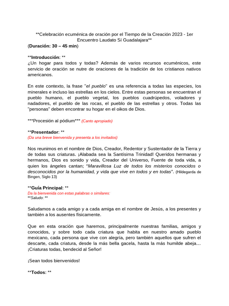 Celebracion Ecumenica Laudato Si 2023 Octubre | PDF | Amor | Oración