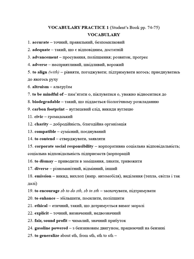 Unit 6 Vocabulary Practice 1 | PDF