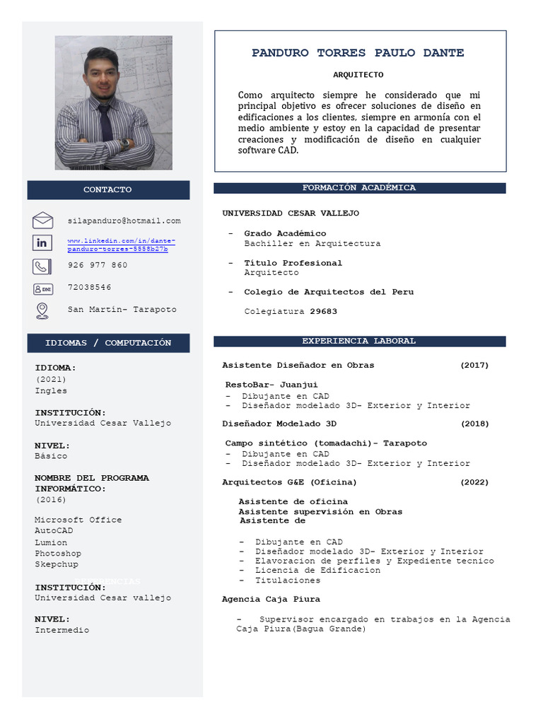 2024 CV - Titulo - Bachiller Profecionales-Colegiatura | PDF | Documento de identidad | Arquitecto