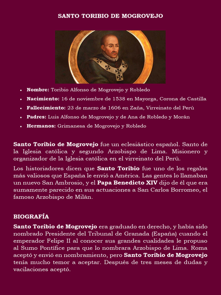 Santo Toribio de Mogrovejo | PDF | Iglesia Católica