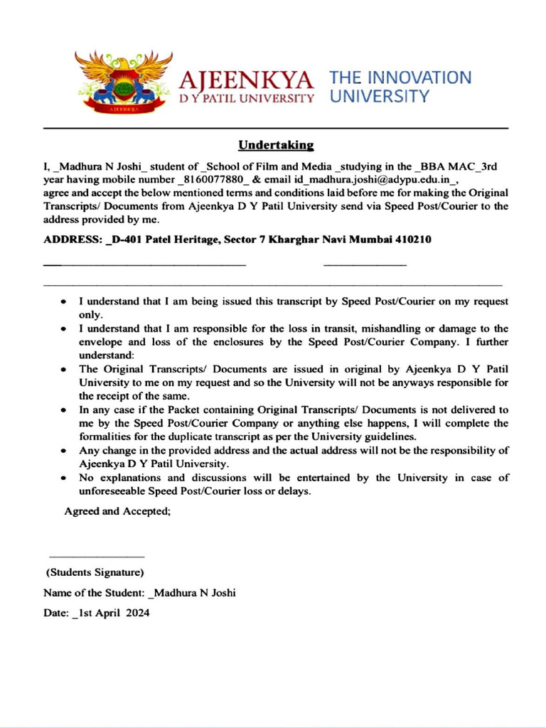 Transcript Undertaking 1 | PDF