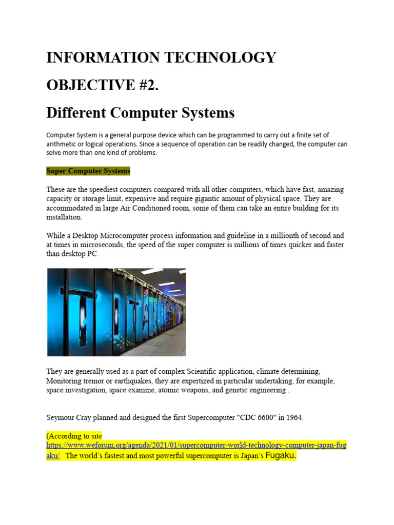 OBJECTIVE - 2 - Computer Systems | PDF | Supercomputer | Computer Hardware