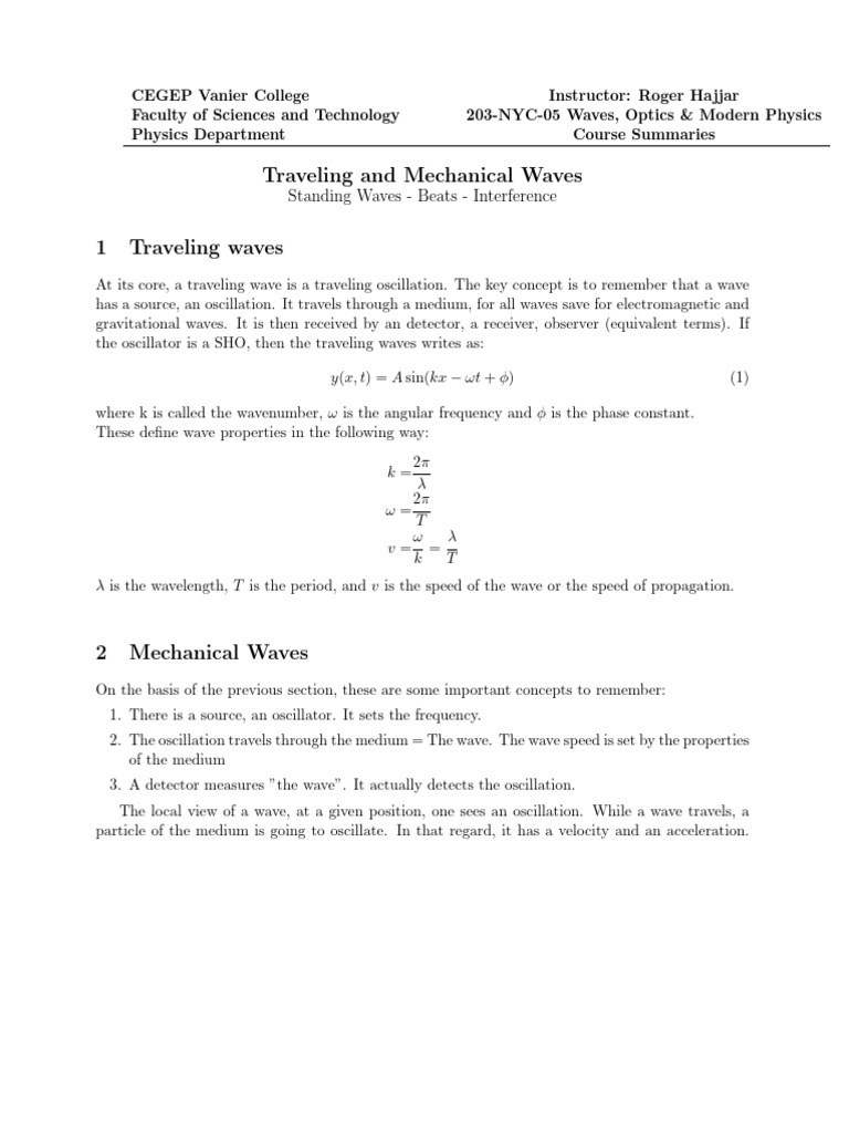 NYC Summary - Traveling and Mechanical Waves | PDF | Waves | Frequency