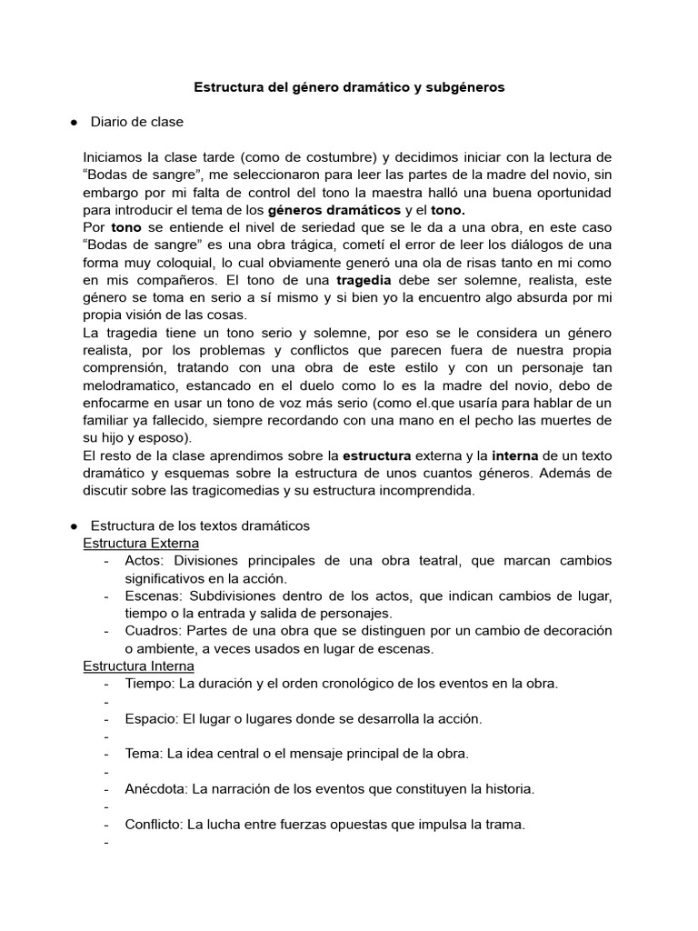 Estructura del género dramático y subgéneros | PDF | Tragedia | Narración