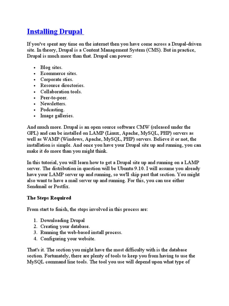 Install Drupal | PDF | Drupal | My Sql