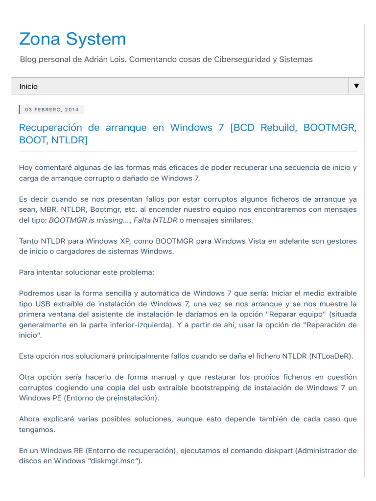 Recuperación de Arranque en Windows 7 (BCD Rebuil | PDF | Arranque | Informática
