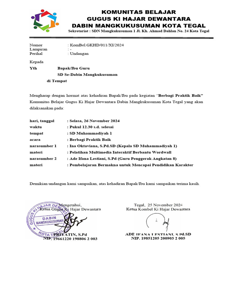 SURAT UNDANGAN KOMBEL UNTUK GURU | PDF