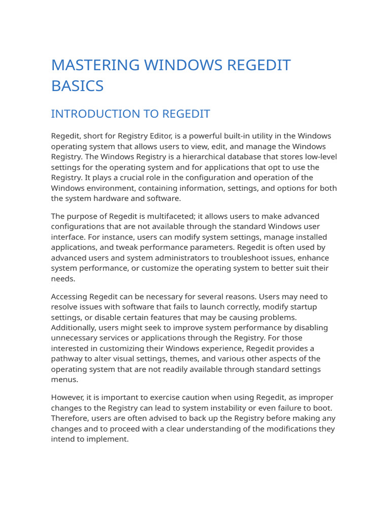 Mastering Windows Regedit Basics | PDF | Windows Registry | Computing