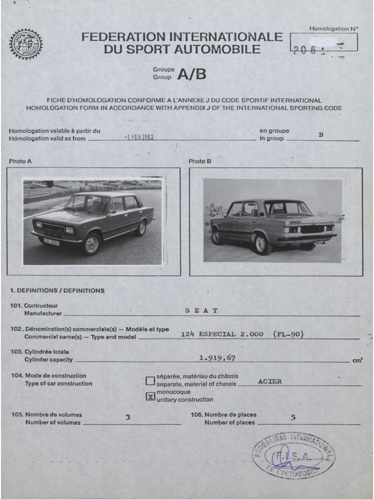 Homologation Form Number 206 Group B | PDF | Injection (moteur ...