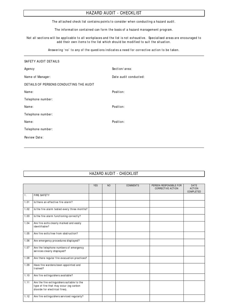 Safety Audit Checklist | PDF
