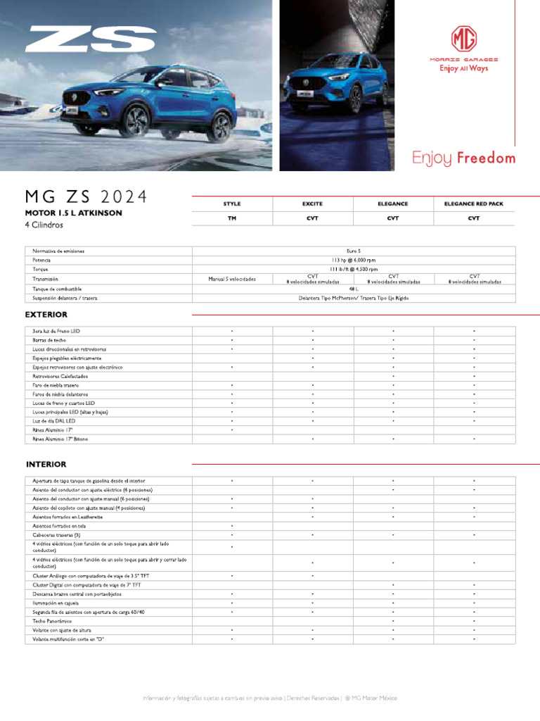 MG Zs Ficha Tecnica | PDF