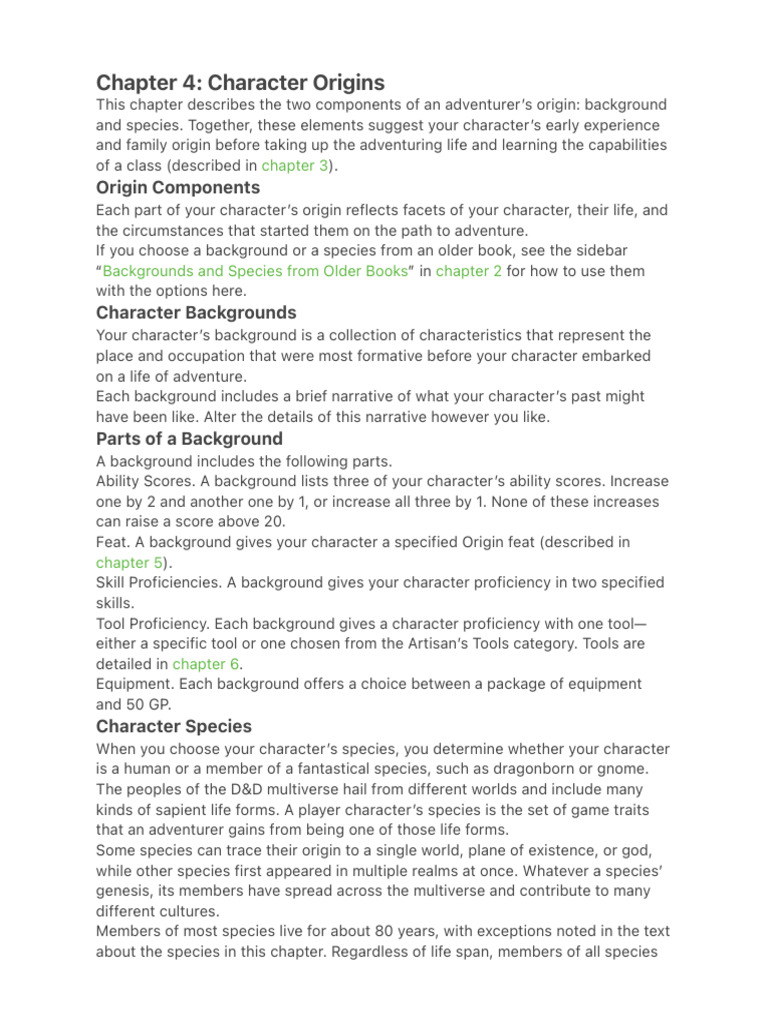 2024 PHB plaintext Chapter 4: Character Origins | PDF | Dwarf (Dungeons ...
