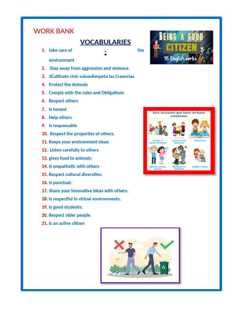 (Good Citizen) Vocabulary List | PDF