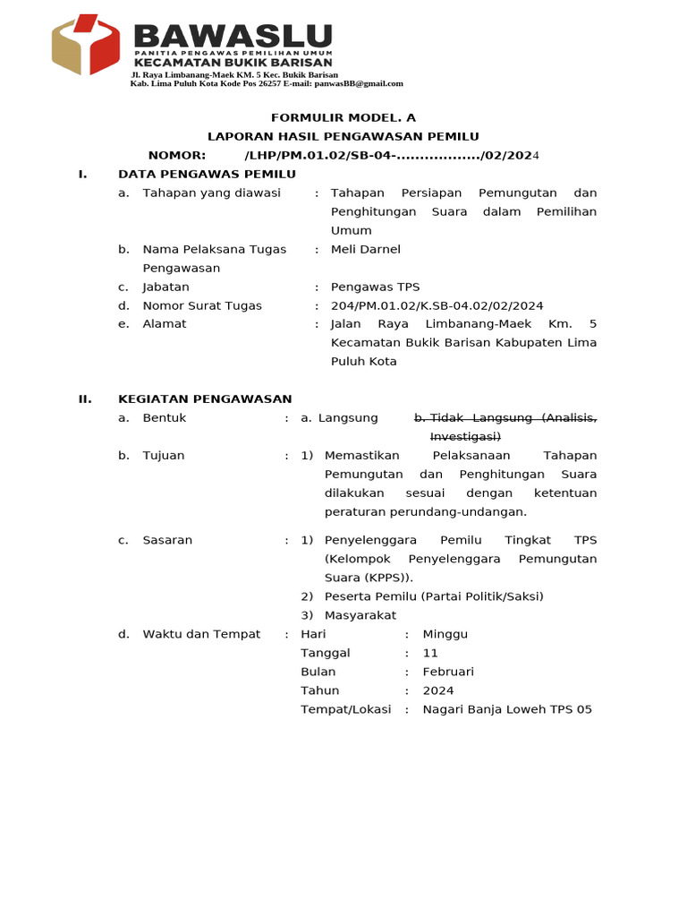 Laporan Pengawasan Pemilu TPS 05 | PDF