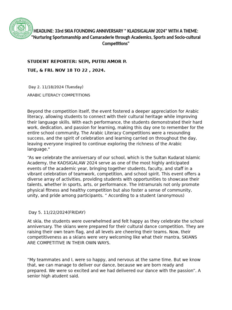 33rd SKIA FOUNDING ANNIVERSARY | PDF | Sports