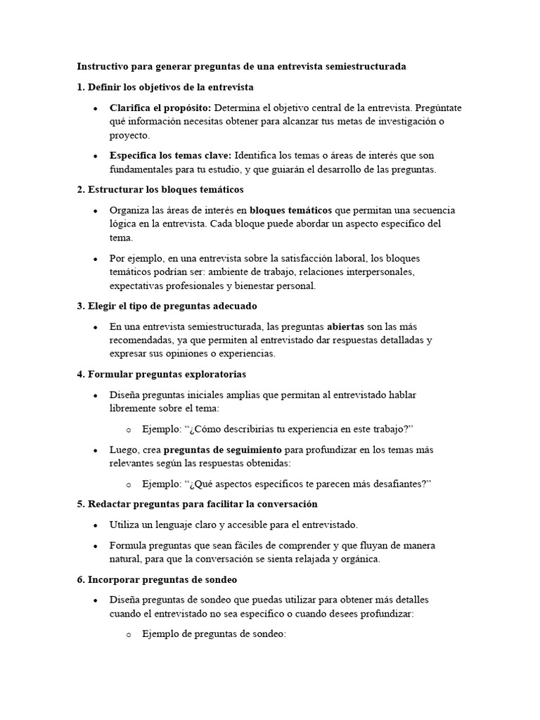 Guía para Entrevistas Semiestructuradas | PDF
