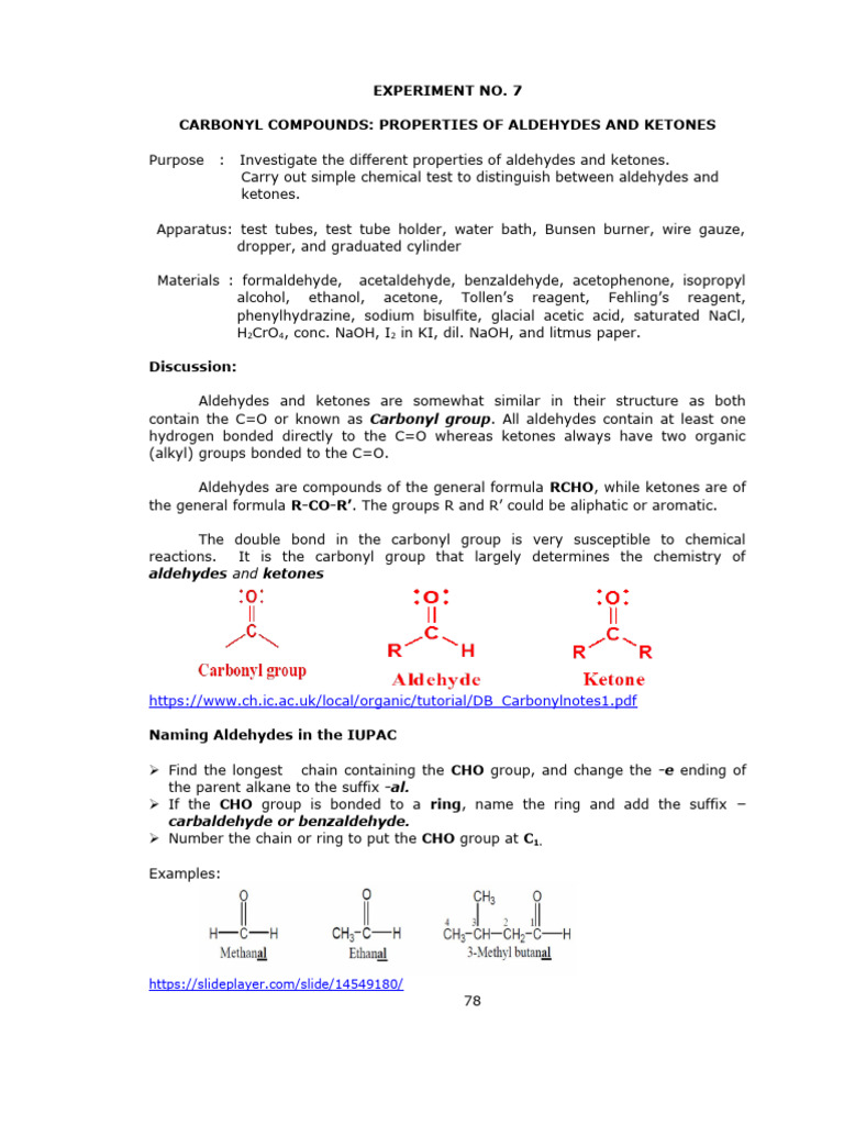 LAB GUIDE ALDEHYDES AND KETONES | PDF | Aldehyde | Ketone