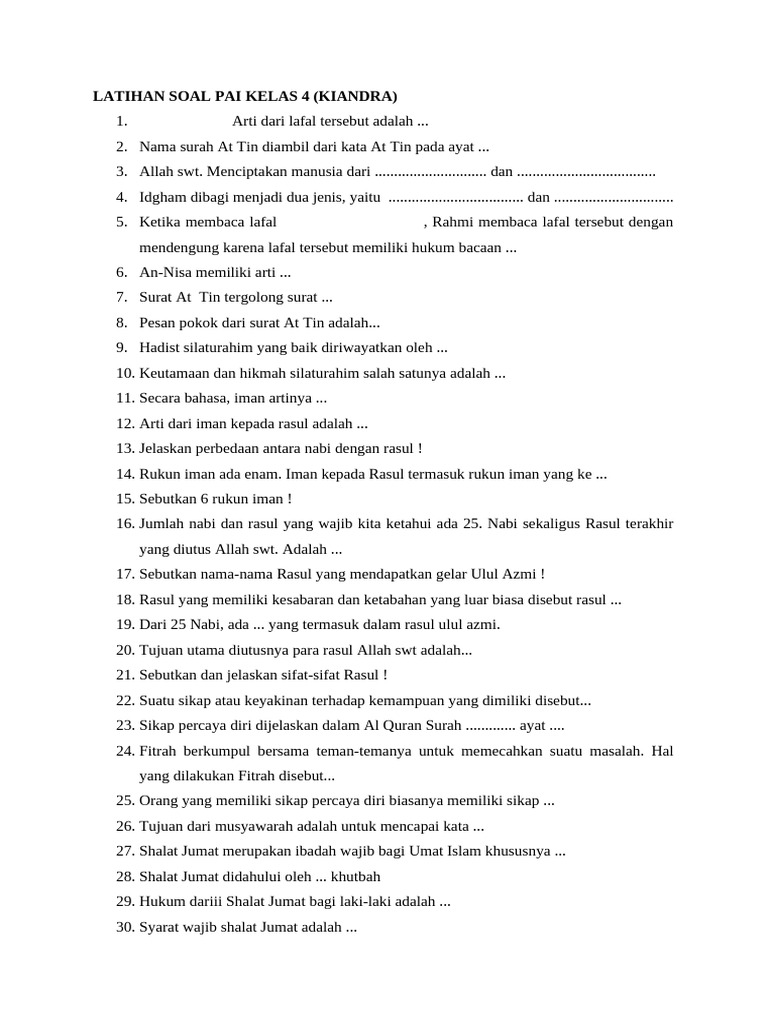 Kiandra Latihan Soal Pat Pai Kelas 4 | PDF