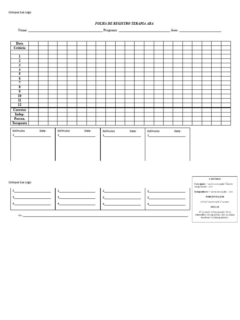 Folha de Registro Terapia Aba | PDF