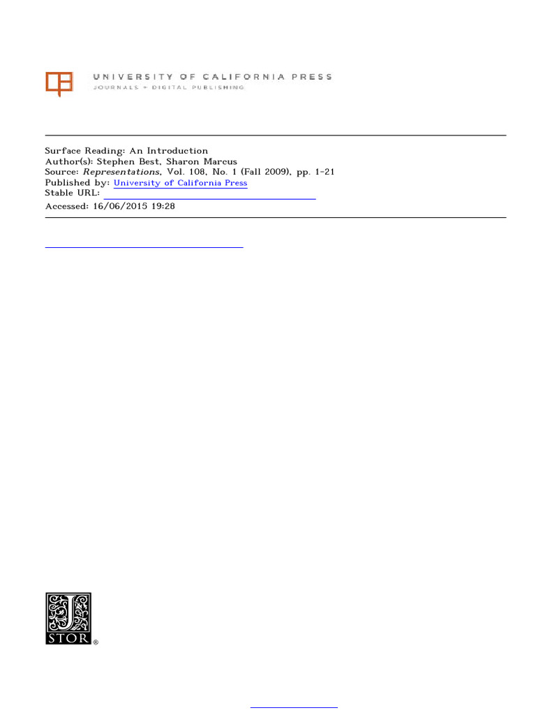 2009[Stephen Best, Sharon Marcus]Surface Reading- An Introduction ...