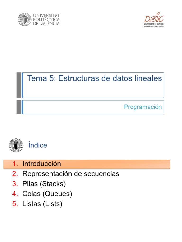 Tema 5 - Estructuras Lineales | PDF | Cola (tipo de datos abstractos) | Puntero (Programación de ...
