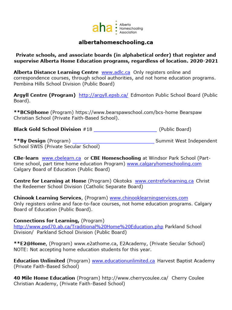 AHAHomeschoolboards2020 2021 | PDF | Alberta | Educational Organizations