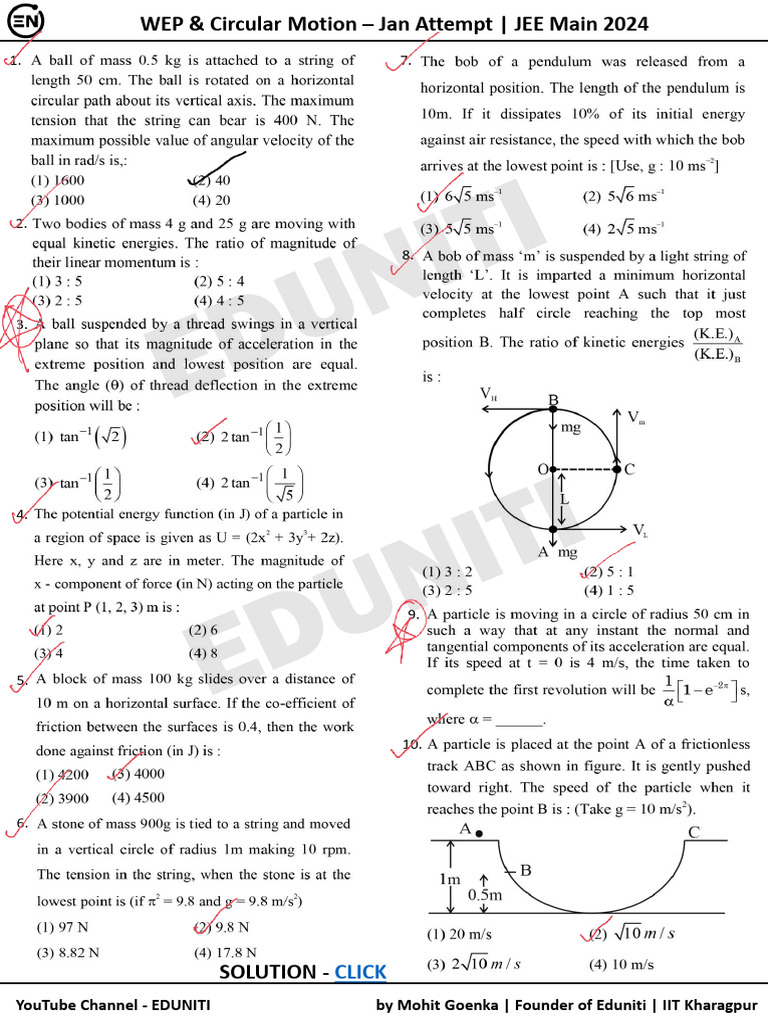 WEP Circular Motion COM Collision Rotation & Gravitation JEE Main | PDF | Celestial Mechanics ...