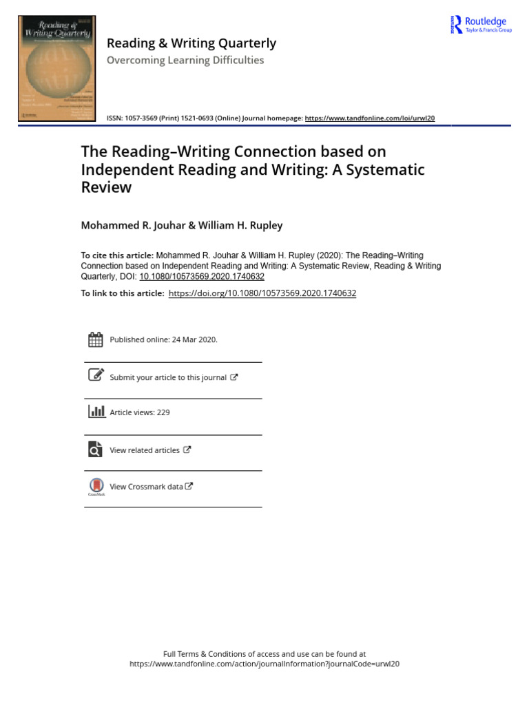 The Reading Writing Connection Based On Independent Reading and Writing ...
