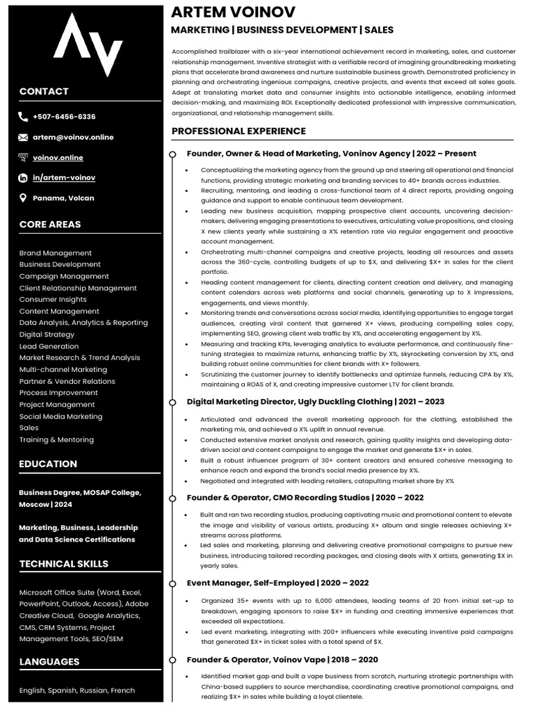 Artem Voinov Resume Final Pdf Brand Marketing